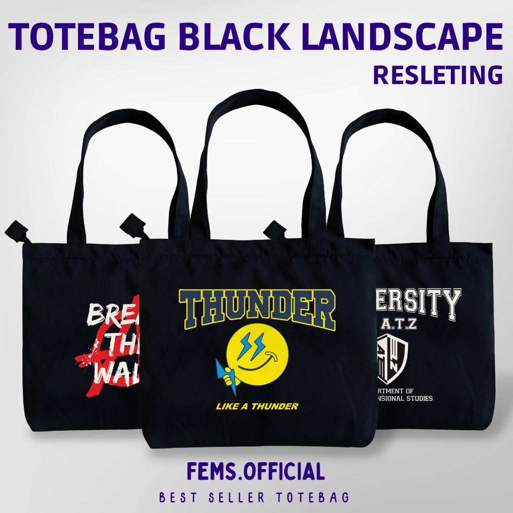 HITAM Tote bag Landscape Canvas Twill Black ATEEZ Totebag Kpop Zipper ...