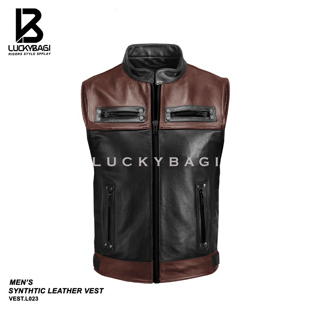 Men's Leather Vest Riders Vest Synthetic Leather Vest Motorcycle Vest ...