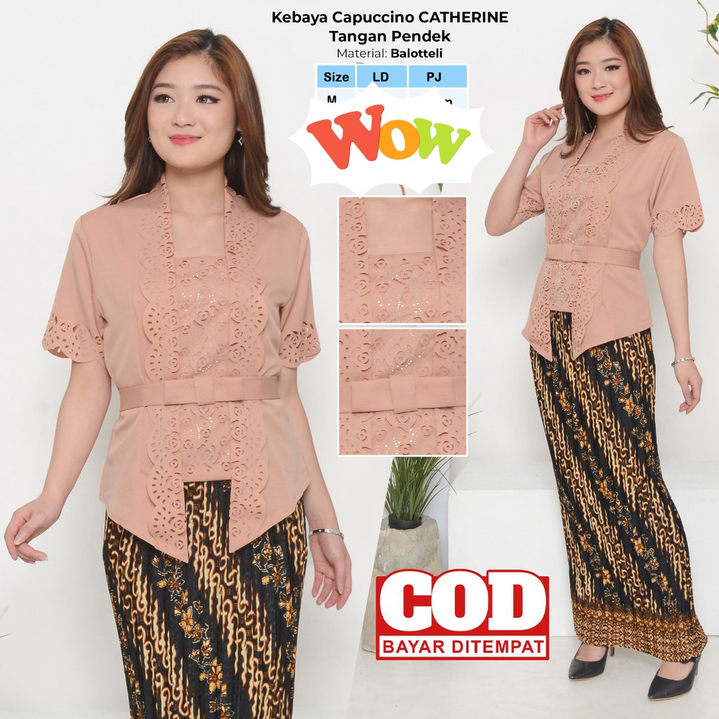 KATUN New Flea Kebaya Top Cotton Laser Cut Mote Application Uniform ...