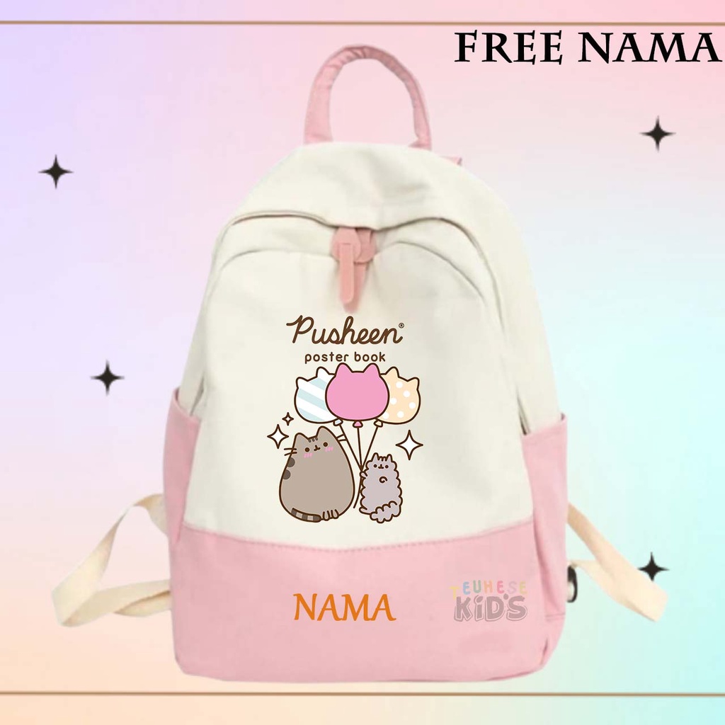 (FREE Name) children's school backpack with cat motif "PUSHEEN playing ...