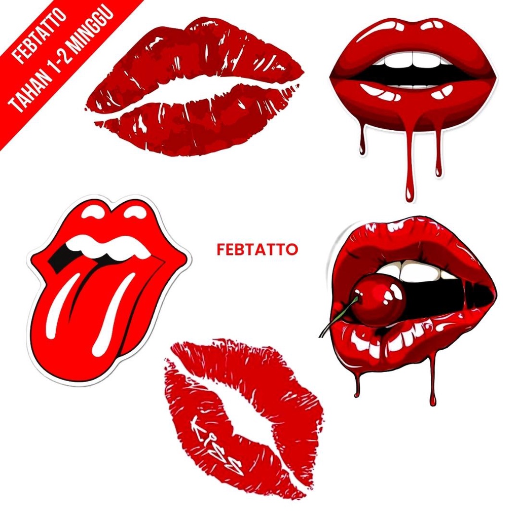 MERAH Red Lip Temporary Tattoo Small Tattoo Sticker Tatto Kiss - LIPS 1 ...