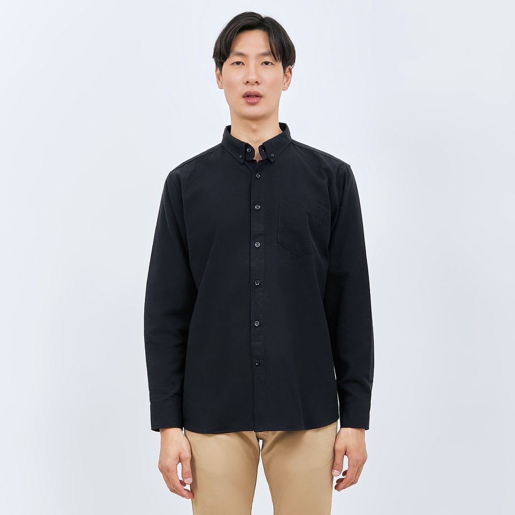 HITAM KEMEJA M231 Men's Basic Plain Oxford Long Black Shirt 1456C ...