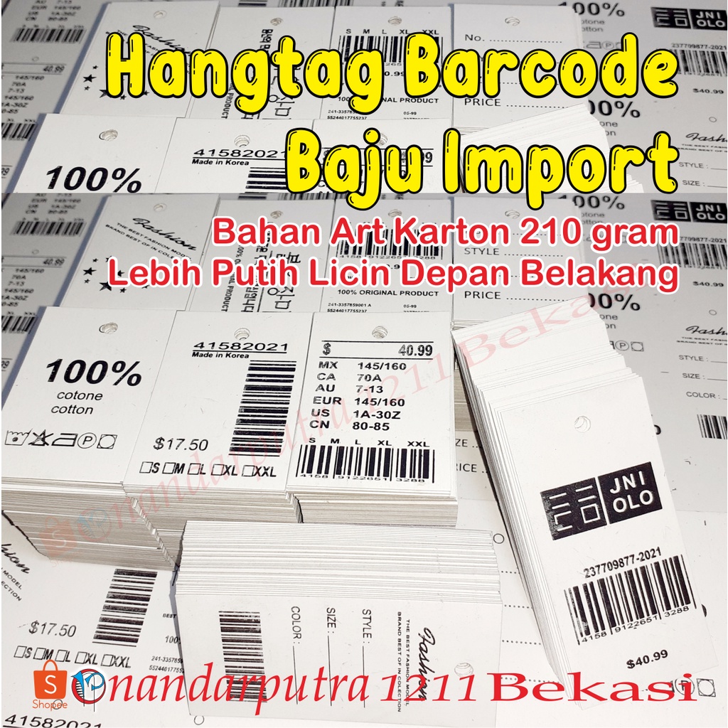 (100 Pcs) barcode hang tag / clothes hangtag / imported clothes label ...