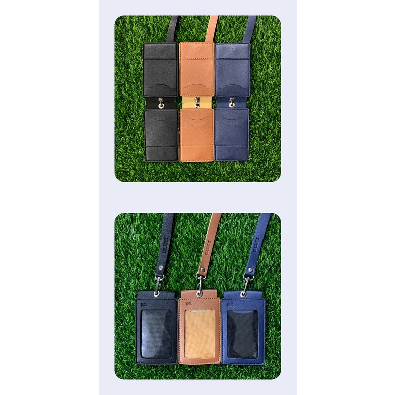 Quality Double Sided Reversible Mica Leather Name Tag Lanyard ID Card ...