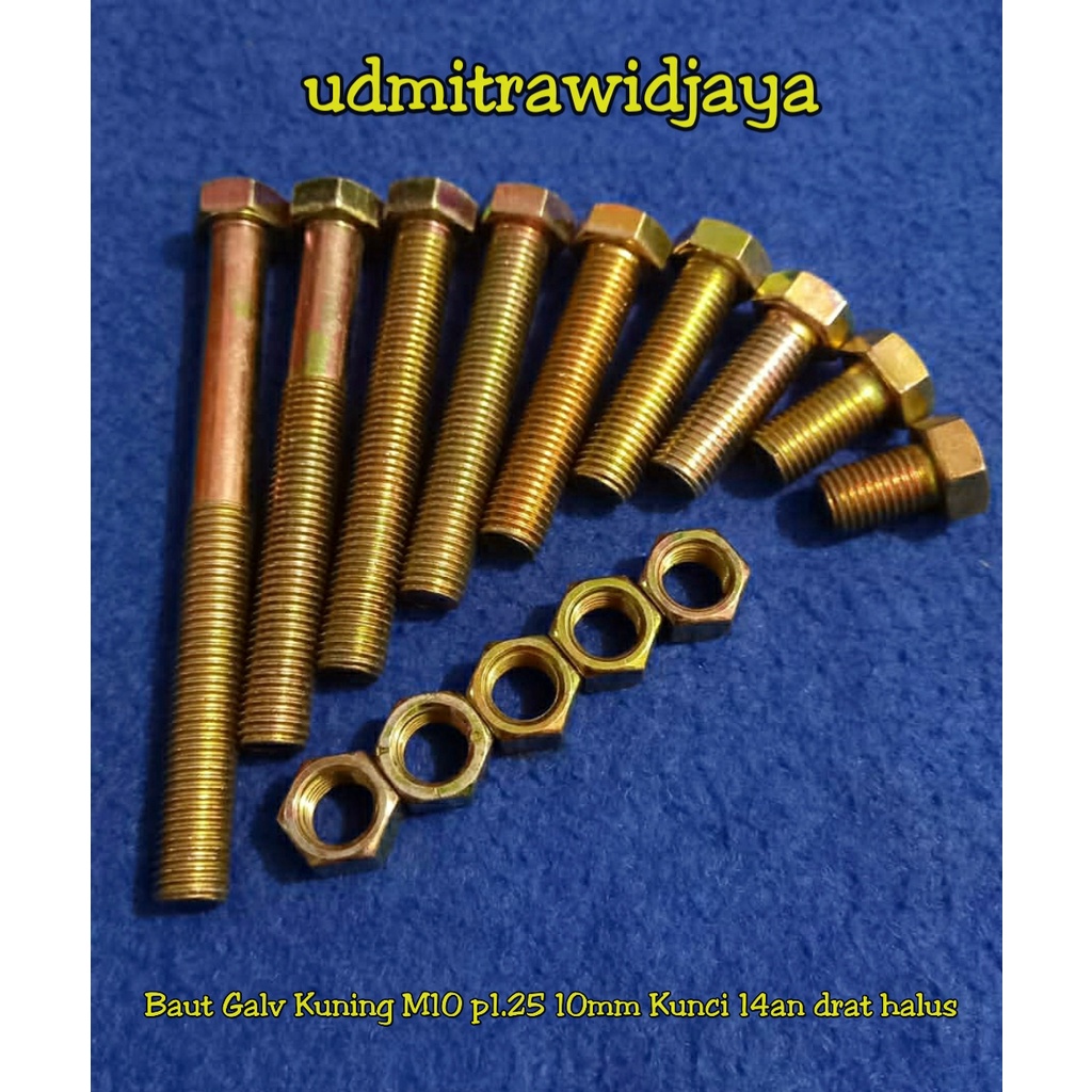 Lock bolt 14an galvanized nut bolt M10x50mm fine thread p 1.25 length ...