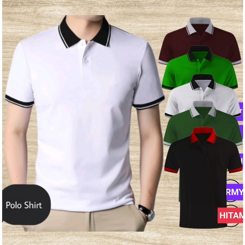Men's Polo Shirt With Short Sleeve Combination Motif/Men's Plain T ...