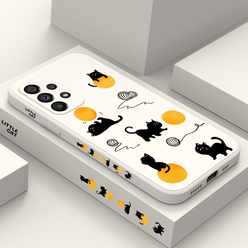 Cat Playing Rope Phone Case For Samsung Galaxy A54 A34 A24 A14 A04 A04S A04E 4G 5G Liquid ...