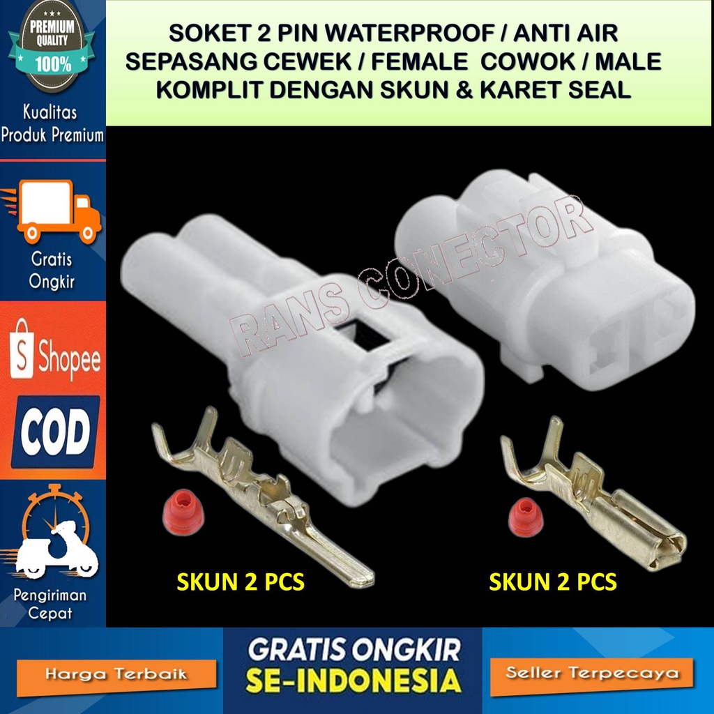 Waterproof 2 pin socket Set Male Female Female Female Cowo Complete ...