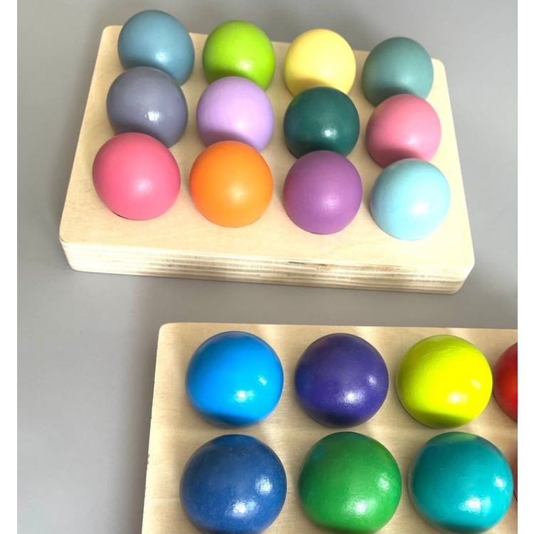 Wooden Rainbow/pastel balls Montessori trays, Wooden Rainbow toys ...