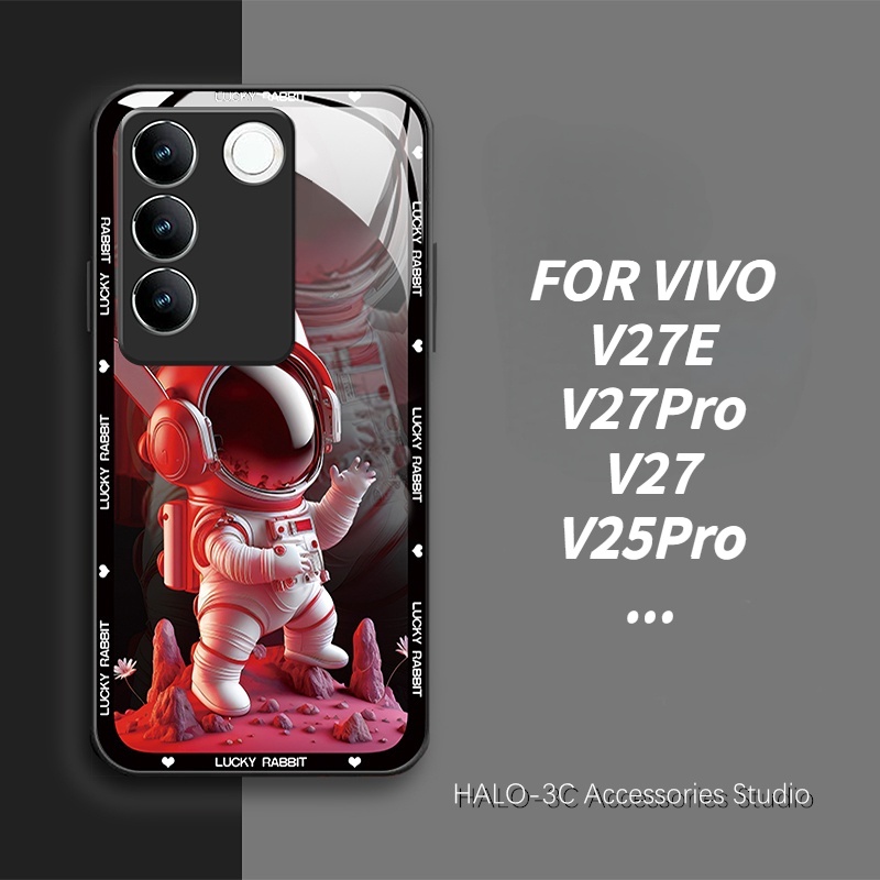 VIVO V27E V27Pro V25Pro V23 5G Astronaut Pattern Glass Phone Case Metal ...