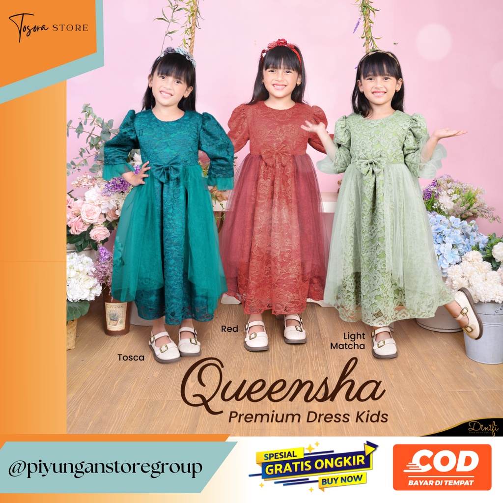 Queensha by Dinifi Children's Dress/Children's Dress Queensha Premium Dress Kids With Puff ...
