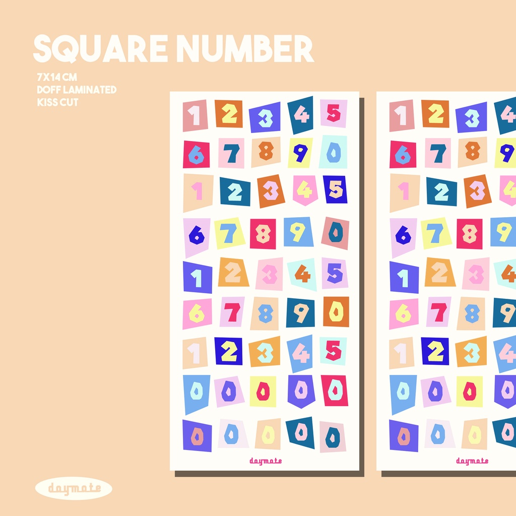 Square NUMBER STICKER SHEET - DAYMATE - NUMBER STICKER - DECO STICKER ...