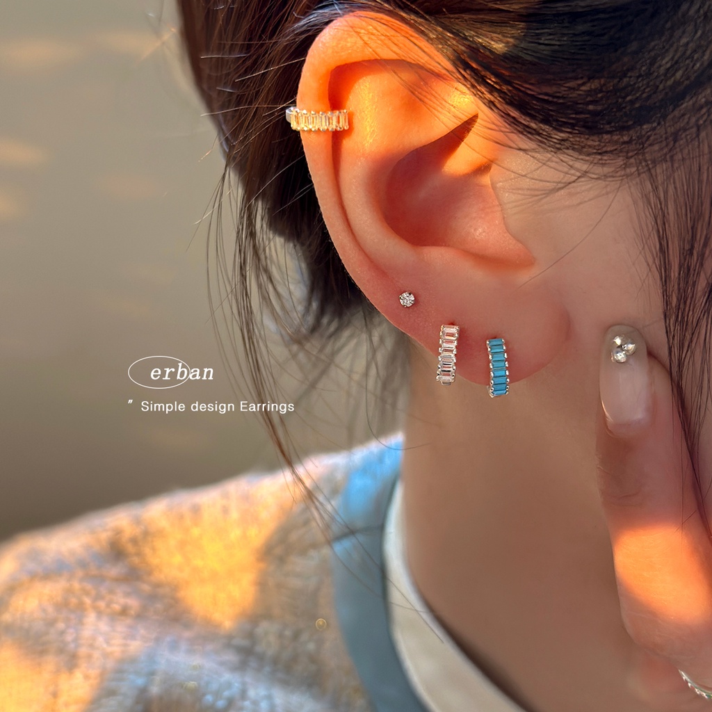 Ear Partner Korean Cute Blue Zirconia Hoop Earrings S925 Sterling ...