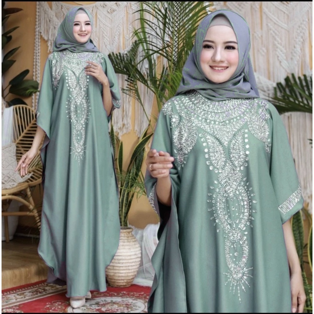 PUTIH HITAM HIJAU Lebaran Dress Gamis Dress Kaftan Farida Jumbo Luxury ...