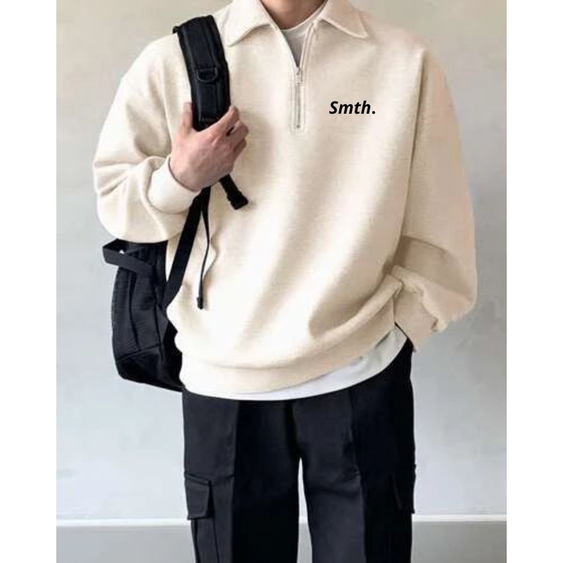 HITAM Half Zip Smith Men Women Black Text/Sweatshirt Zipper Logo ...