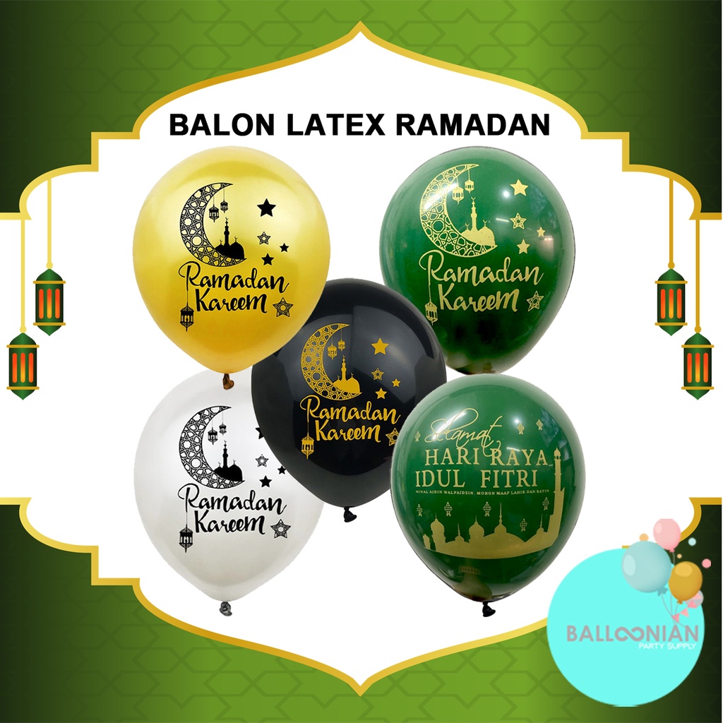 12in Eid Latex Balloons/Balloon Latex Ramadan/Idul Fitri/Ramadan Kareem ...