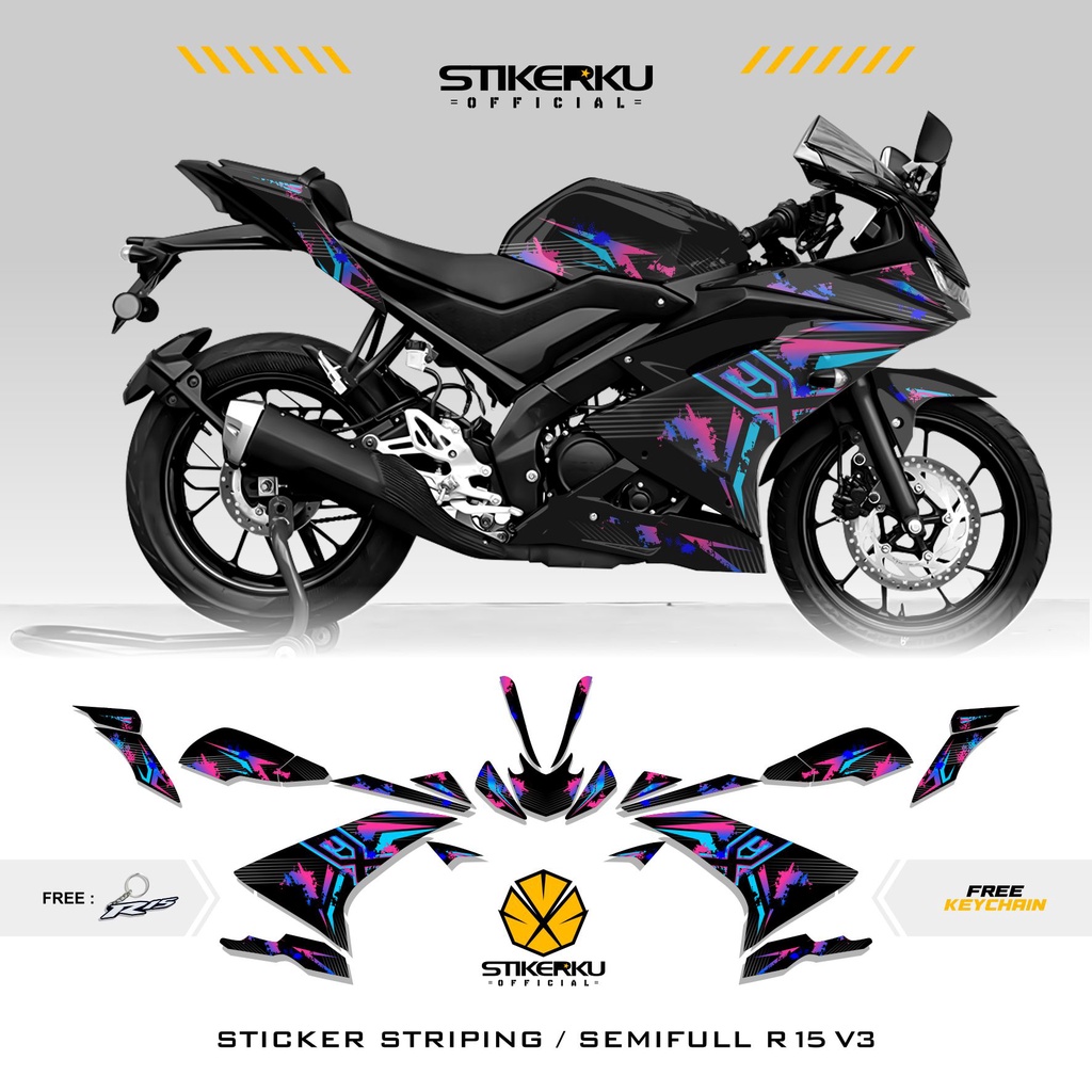 Sticker R15 V3 STRIPING GRUNGE COMBO Edition/YAMAHA R15V3/SEMIFULL ...