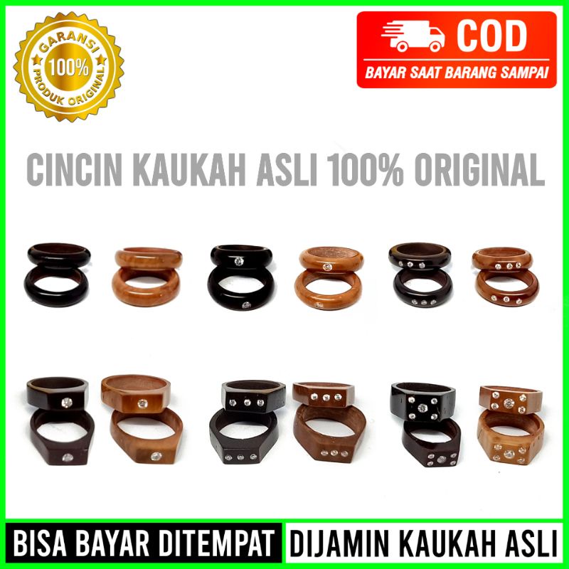 KAYU 100% Original 100% Original Wood Ring With 1 & 3 Gem Plain Motifs ...