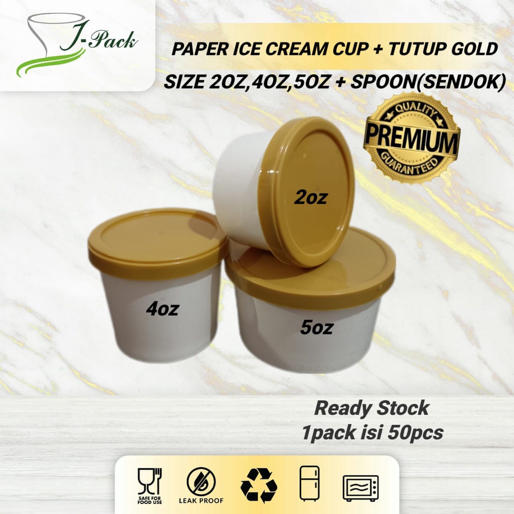 Paper ICE CREAM CUP COLD/DPE + LID (JECT GOLD)(2OZ,4OZ,5OZ)/50pcs ...