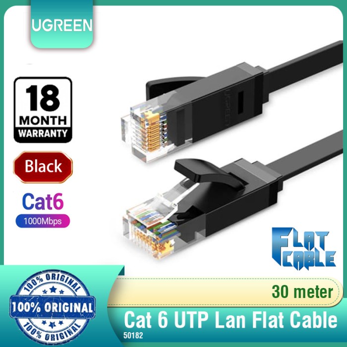 Ugreen Cat 6 Utp Lan Flat Cable 30 Meters (Black) | Shopee Malaysia