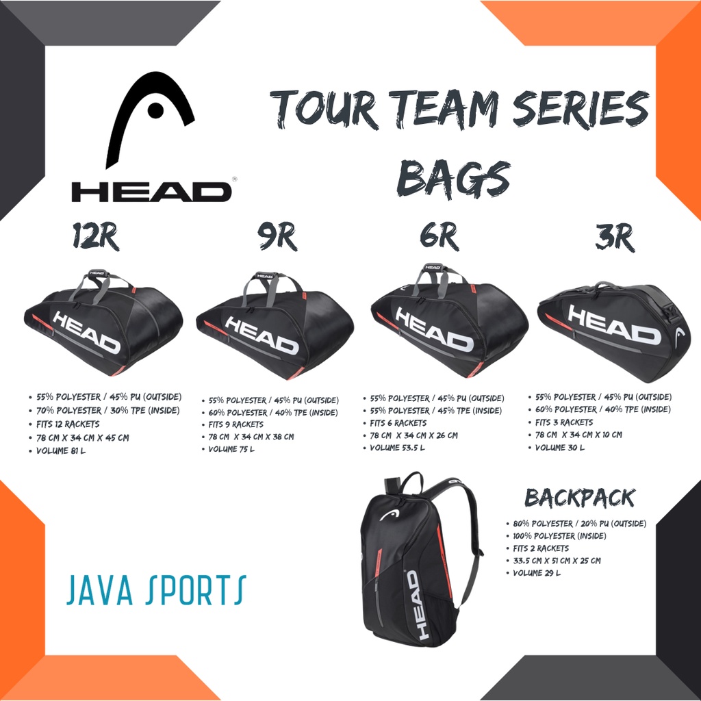 Head Tour Team Series Tennis Bag 12R 9R 6R 3R Backpack Bag | Black Orange | Shopee Malaysia