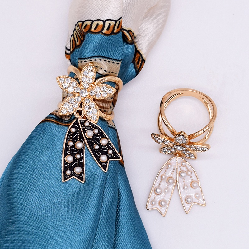 New Ring Headscarf Alloy Shawl Buckle Five-Star Pearl Rhinestone Korean ...
