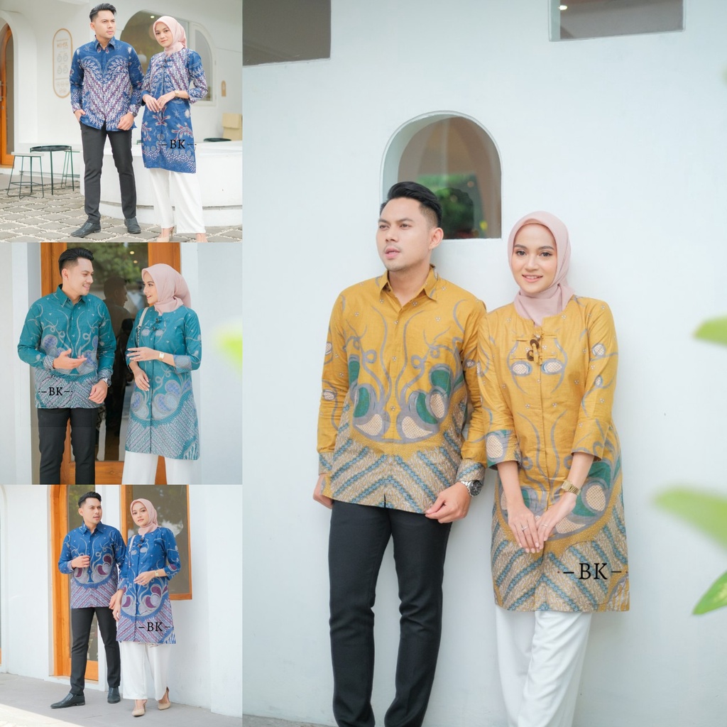 KEMEJA Batik Couple (MCbatik) - Batik Couple Tunic Full Button Front Shirt Ready Office Uniform ...