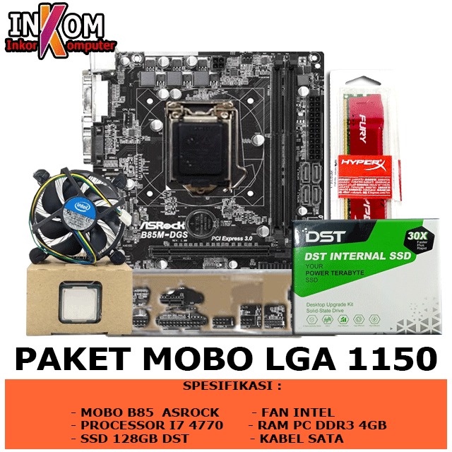 Package Mobo B85 LGA 1150 DDR3 Plus RAM SSD Processor i7 4770 FAN ...