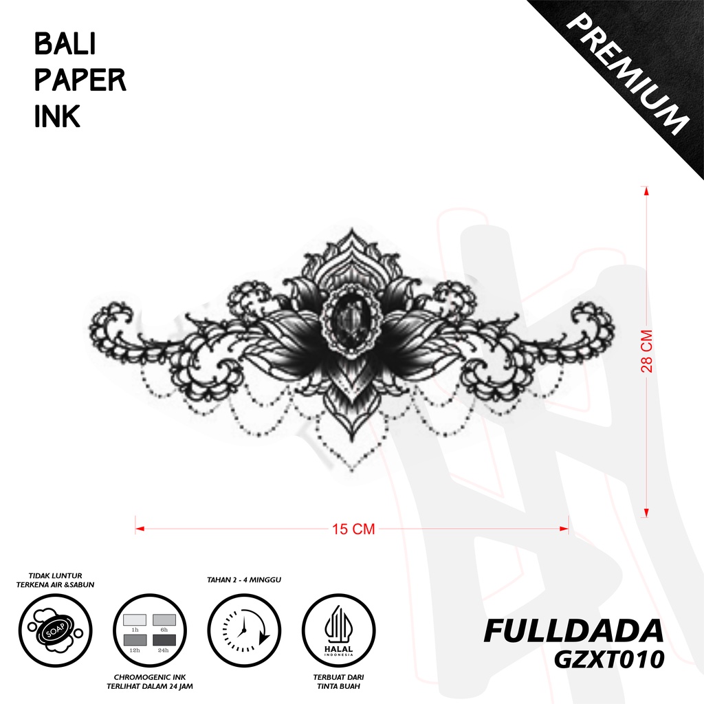 Bali Paper Ink GZXT010 Mandala Fruit Ink Premium Temporary Tattoo Full ...