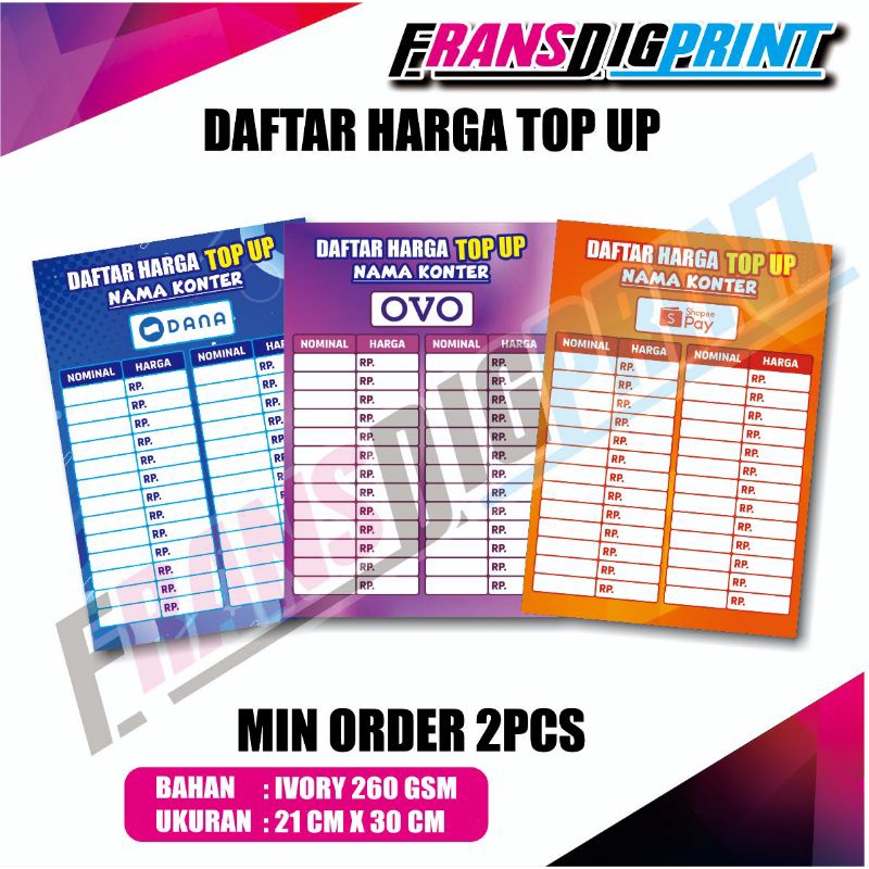 E-wallet top up price list, top up price list, e-wallet price list ...