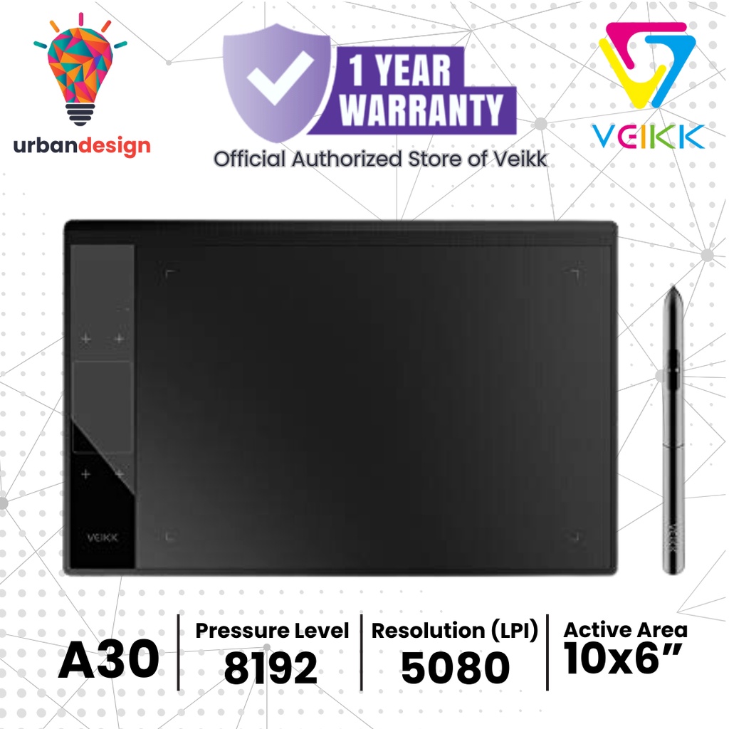 Veikk A30 Digital Graphic Drawing Pen Tablet 10x6inch High Sensitivity ...