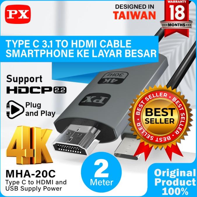 Mhl USB Type C 3.1 to HDMI TV Converter 4K PX MHA-20C 2 Meter Cable ...