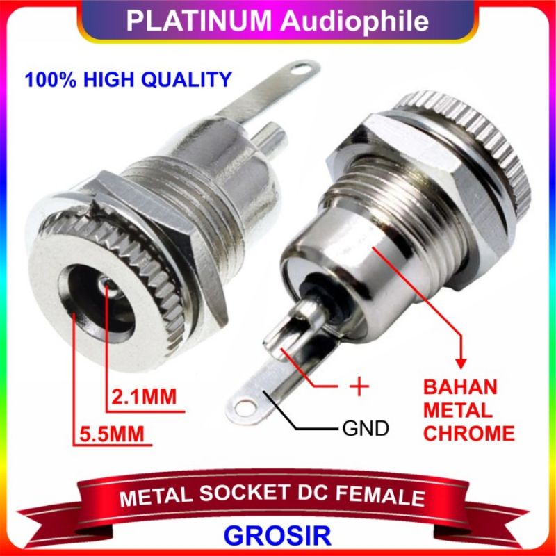 Metal CHROME DC SOCKET FEMALE METAL SOCKET DC JACK ADAPTER 2.1MM X 5.5MM SDC-009 | Shopee Malaysia