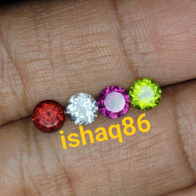 MERAH NATURAL RED GARNET RHODOLITE COLORLESS TOPAZ PERIDOT 5MM | Shopee ...