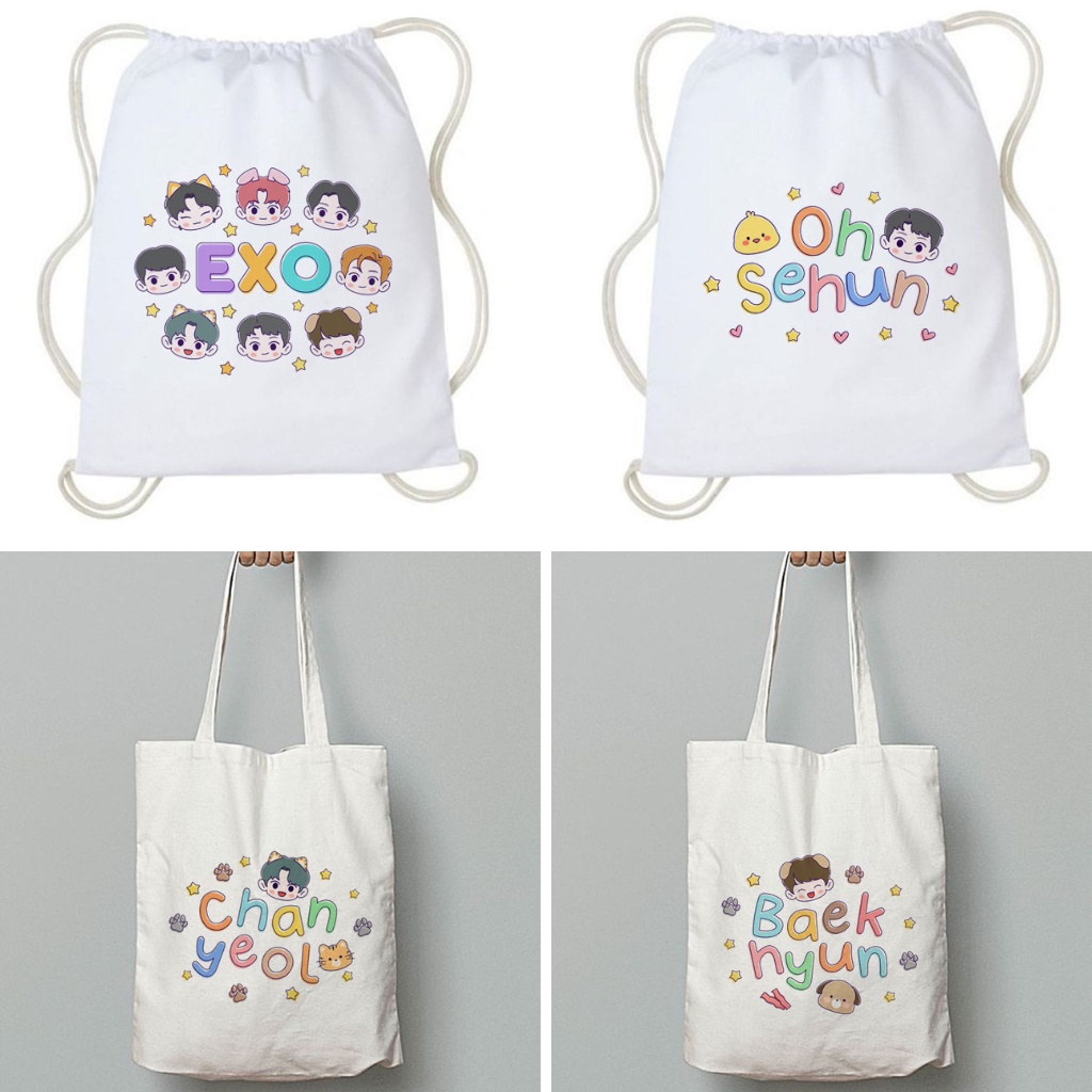 Drawstring Bag Totebag Exo Cute Fanart Writing Kpop Korea SM ...