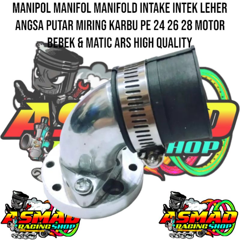 Manipol Manifol Manifold Intake Intek Goose Neck Swivel Slanted Carburetor PE 24 26 28 Moped ...