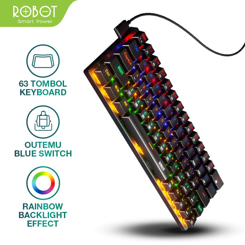 Robot Wired Mechanical Keyboard KB20 Blue Switch 63 Keys Rainbow Light ...