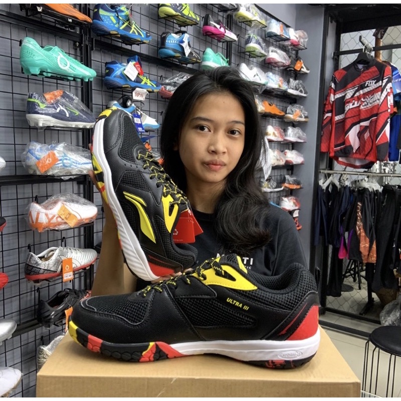 Original LI-NING Ultra III (Black/Yellow/Red) Badminton Shoes | Shopee ...