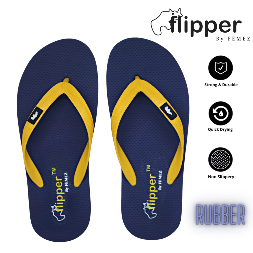 Original FLIPPER Flip Flops By FEMEZ Men's Lamination Navy Blue Yellow ...
