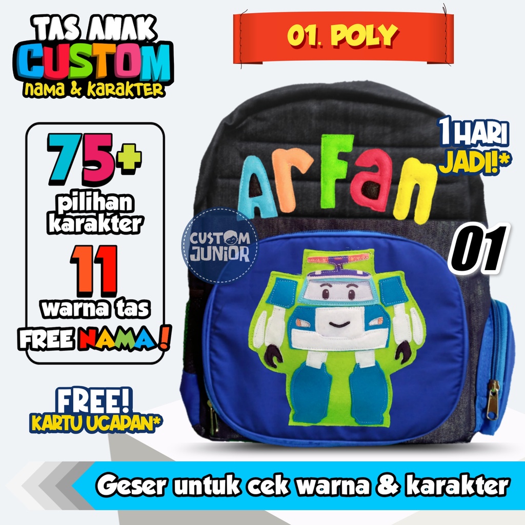 01 Poli Custom School Backpacks with Children's Names, Boys Characters ...