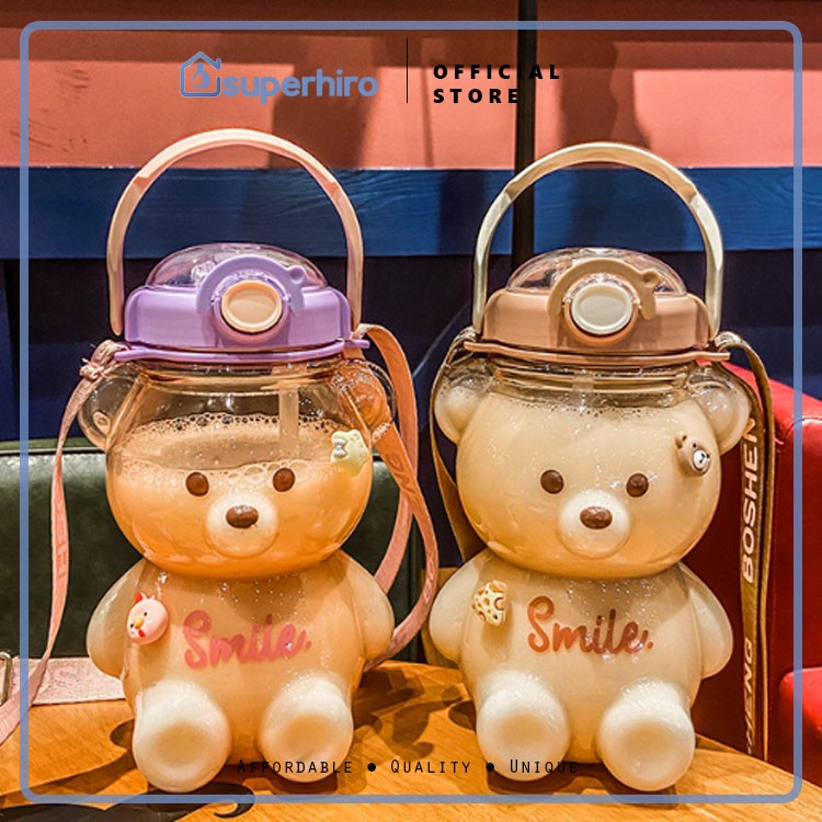 Num Water Bottle for School Children's Straw with 3D Teddy Bear Pattern ...