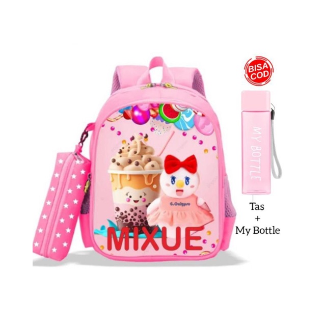 Mixue backpack free drinking BOTTLE MIXUE print character children's ...