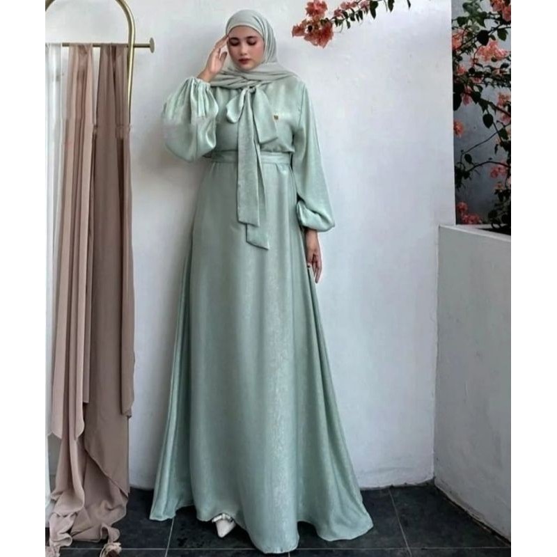 Plain Gamis raya series Santorini Shimmer premium cool soft fall trendy ...
