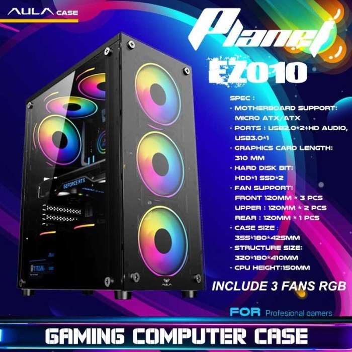 Casing AULA FZ010 ATX GAMING CASE AULA FZ 010 Includes 3 RGB FAN ...