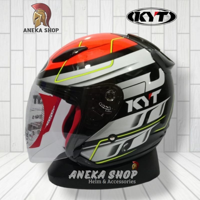 Helm KYT DJ MARU 13 BLACK/RED FLUO/YELLOW FLUO | Single VISOR | Sni helmet | Shopee Malaysia