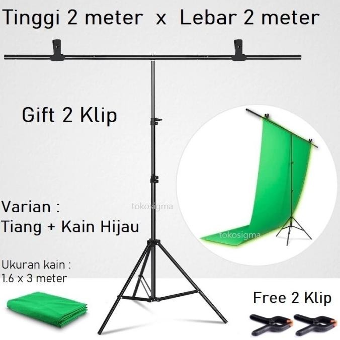 Pole + Green Screen Cloth 2x2m Stand Photo Studio Backdrop Background ...