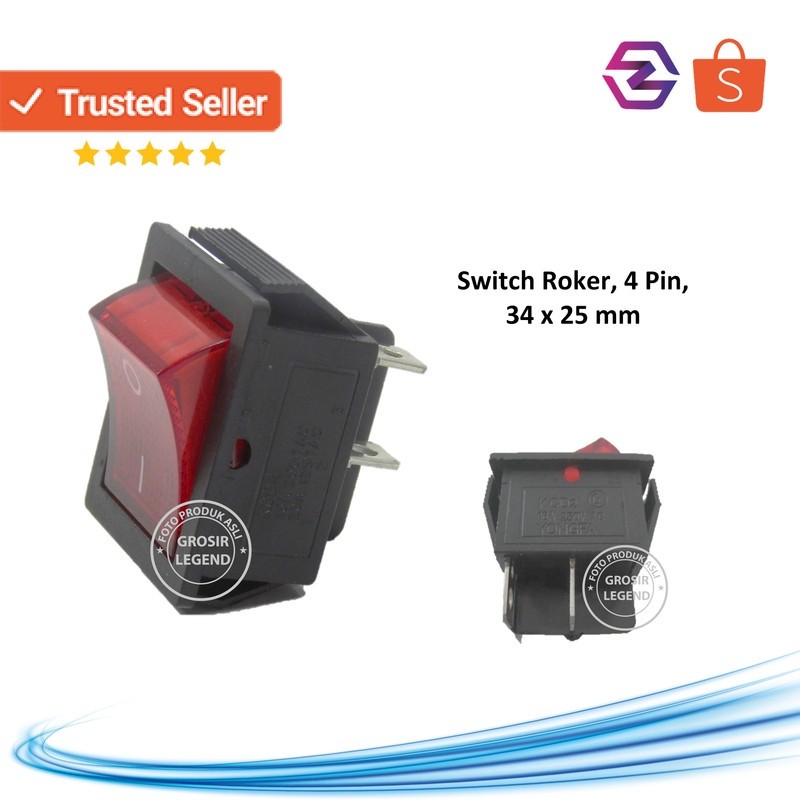 MERAH Push button on off 4 pin roker switch Box plus Red Light | Shopee ...