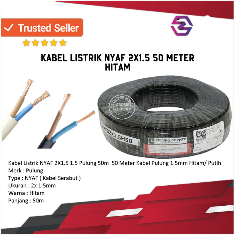 HITAM Nyaf Power Cable 2X1.5 50 Meters Black | Shopee Malaysia