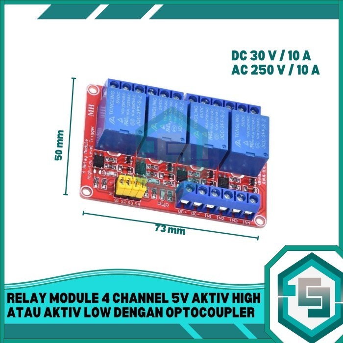 Relay Module 4-Channel 5V Active High Or Active Low With Optocoupler ...