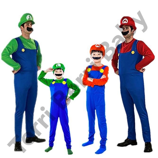 100% Super Mario Bros Clothes Costume Bross Luigi Cosplay Adult ...